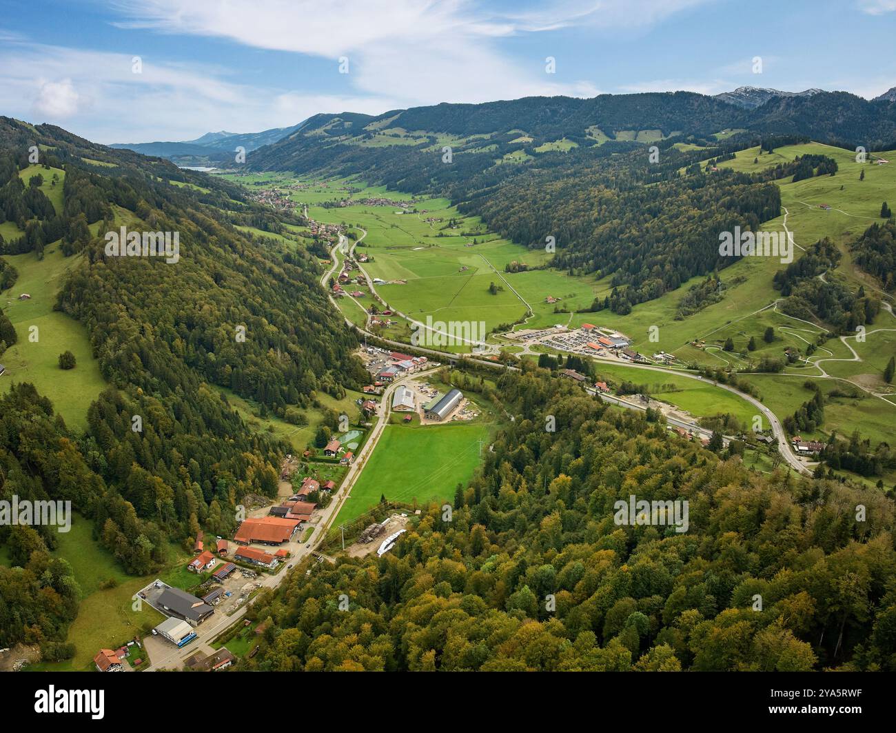 Aerial photo of the village of Oberstaufen in the Allgaeu Alps, Bavaria ...