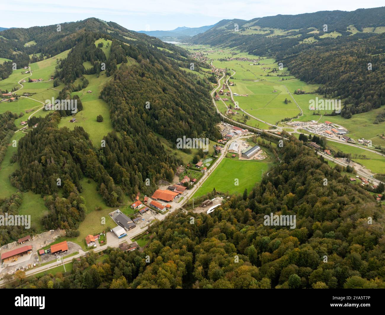 Aerial photo of the village of Oberstaufen in the Allgaeu Alps, Bavaria ...