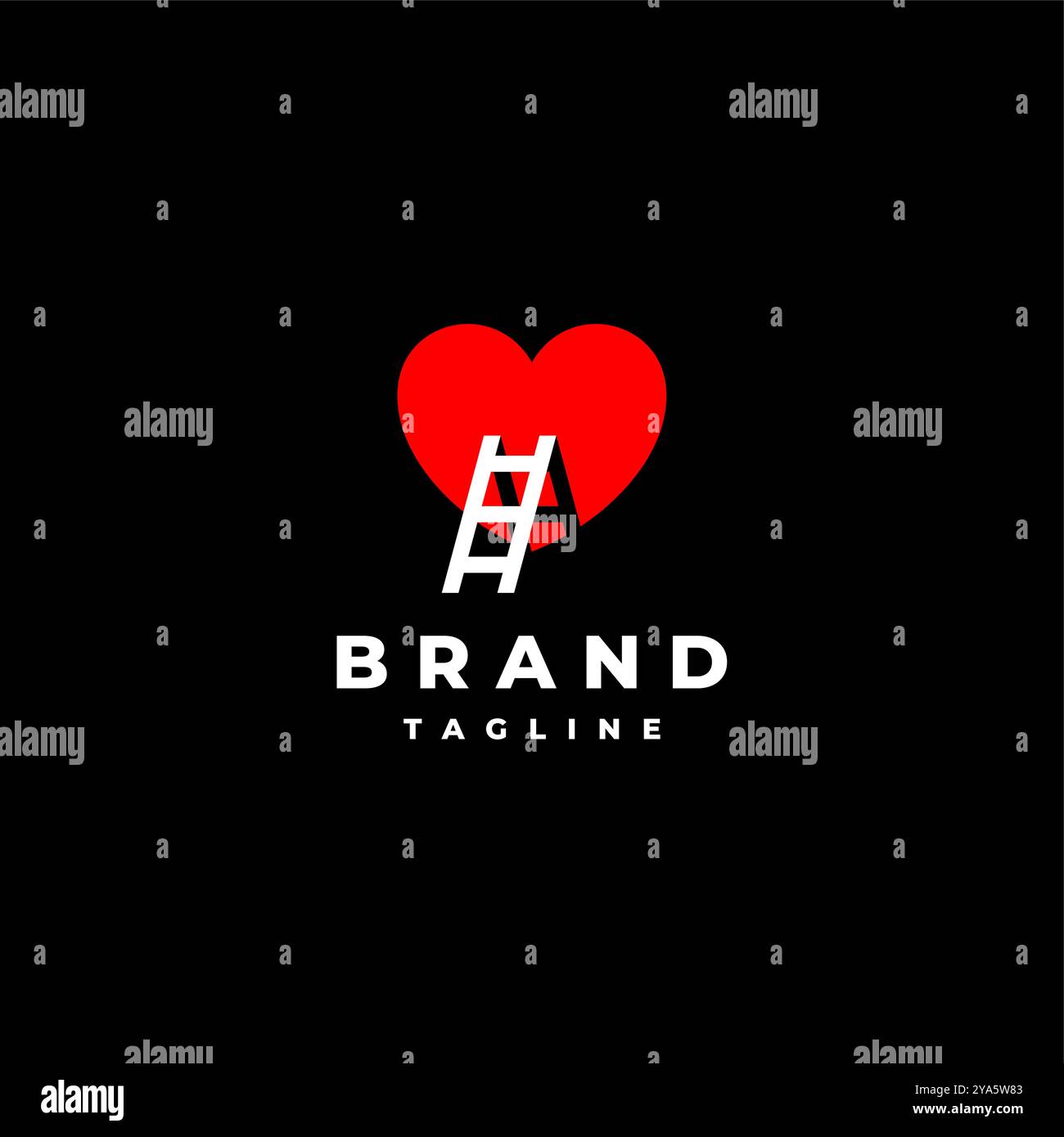 Simple Red Heart Symbol With Ladder Logo Design. Ladder Leaning On ...