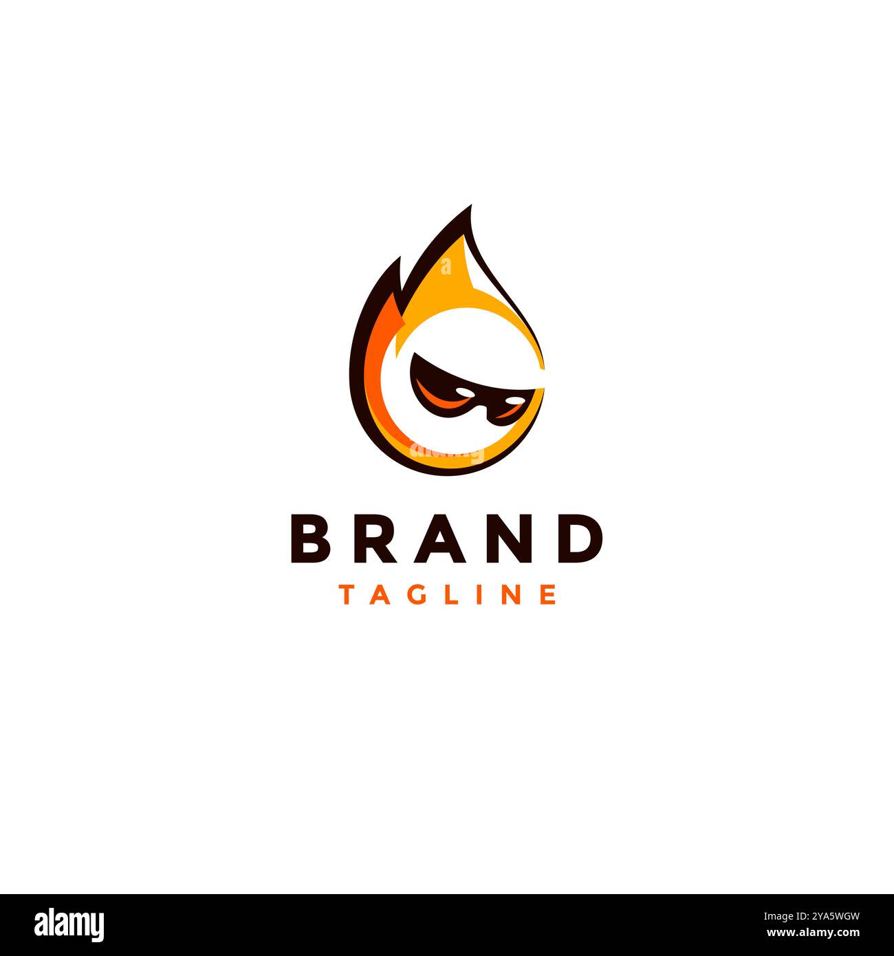 Cute Fire Head Wearing Glasses Logo Design. Simple Orange Fire Head ...