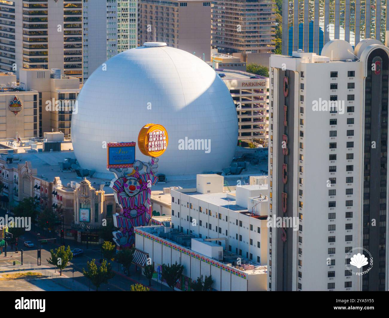 Aerial View of Silver Legacy Resort Casino and Circus Circus in Reno ...