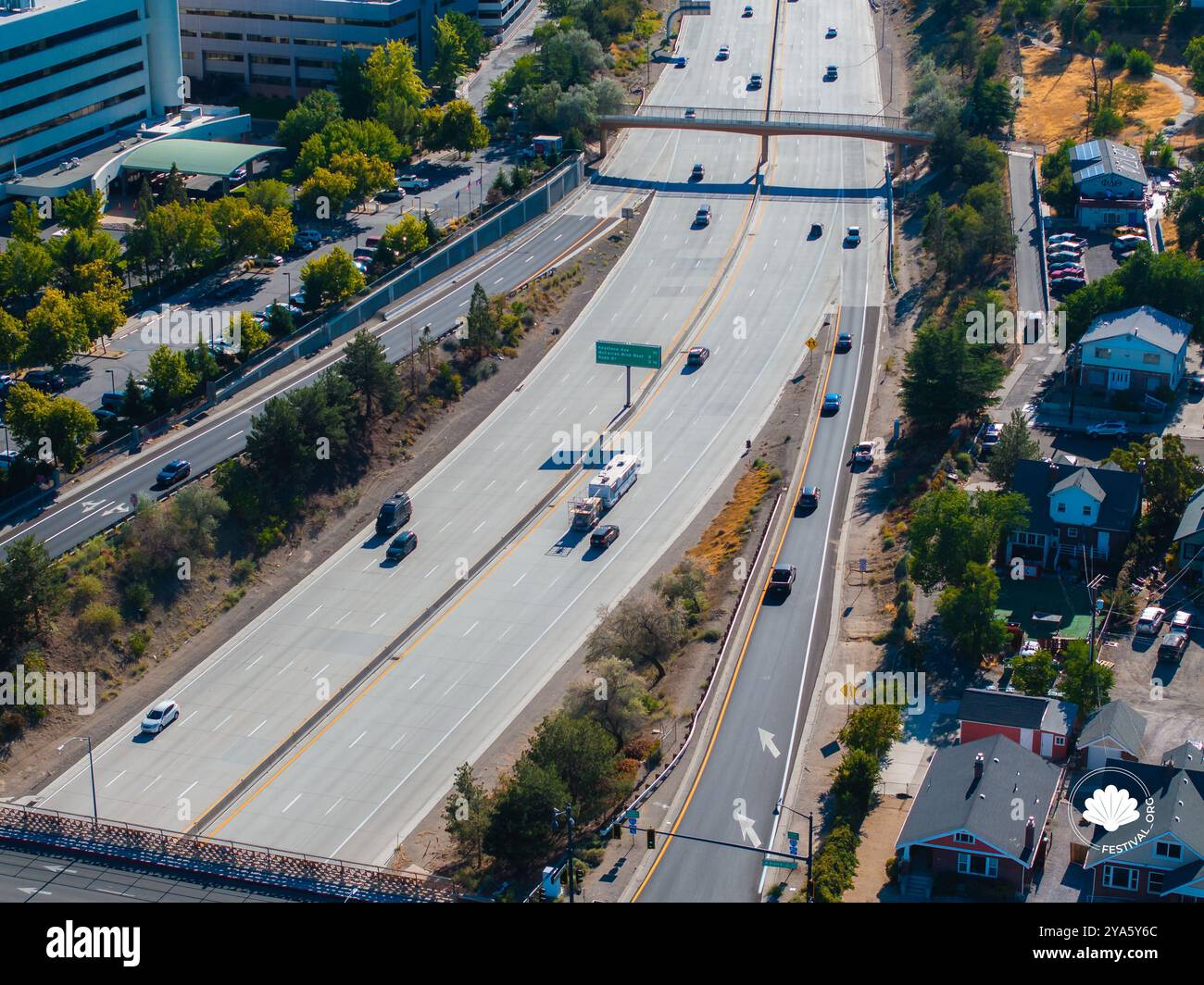 Aerial View of Highway and Pedestrian Bridge in Reno, USA Stock Photo ...