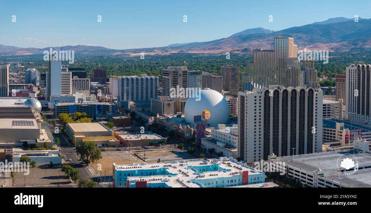 Aerial View of Downtown Reno Featuring National Bowling Stadium Stock ...