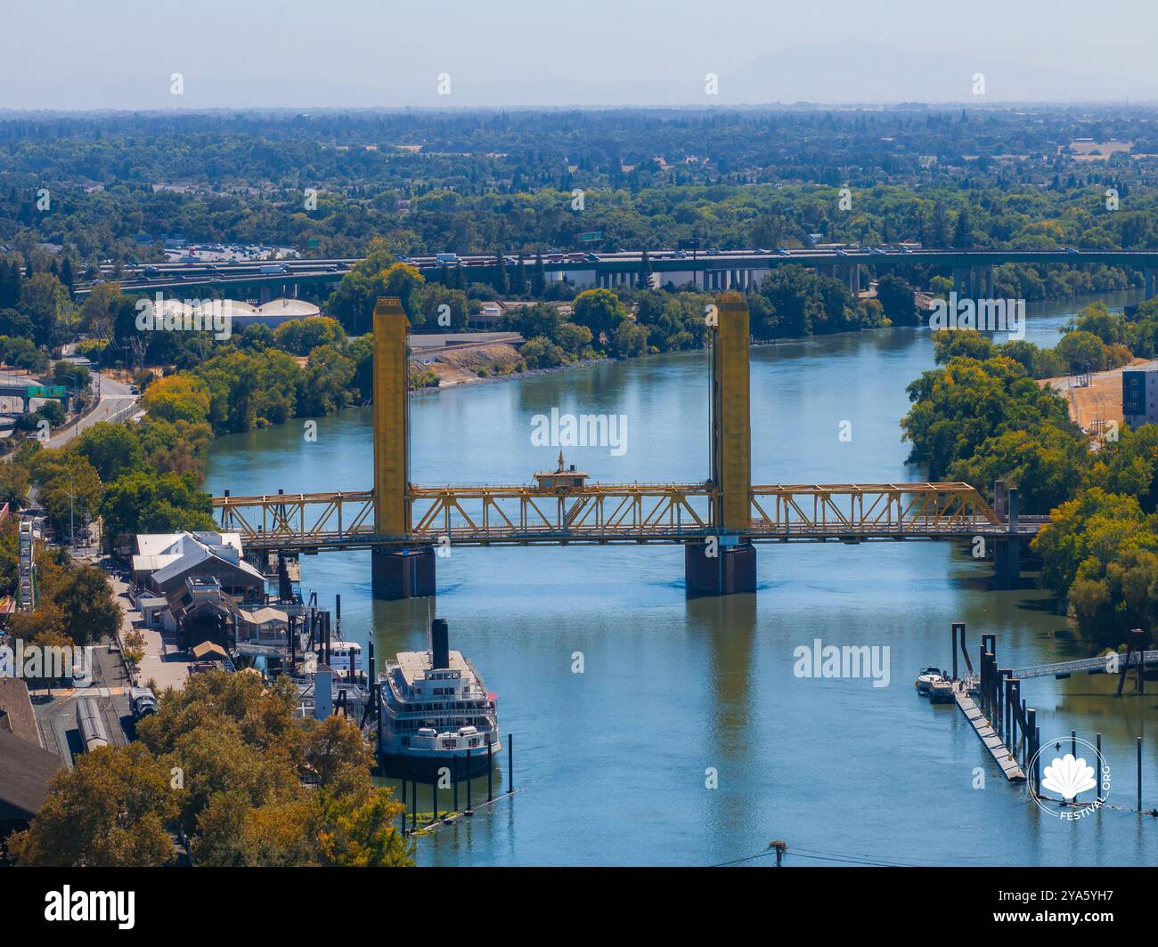 Aerial View of Tower Bridge and Sacramento River in California Stock ...