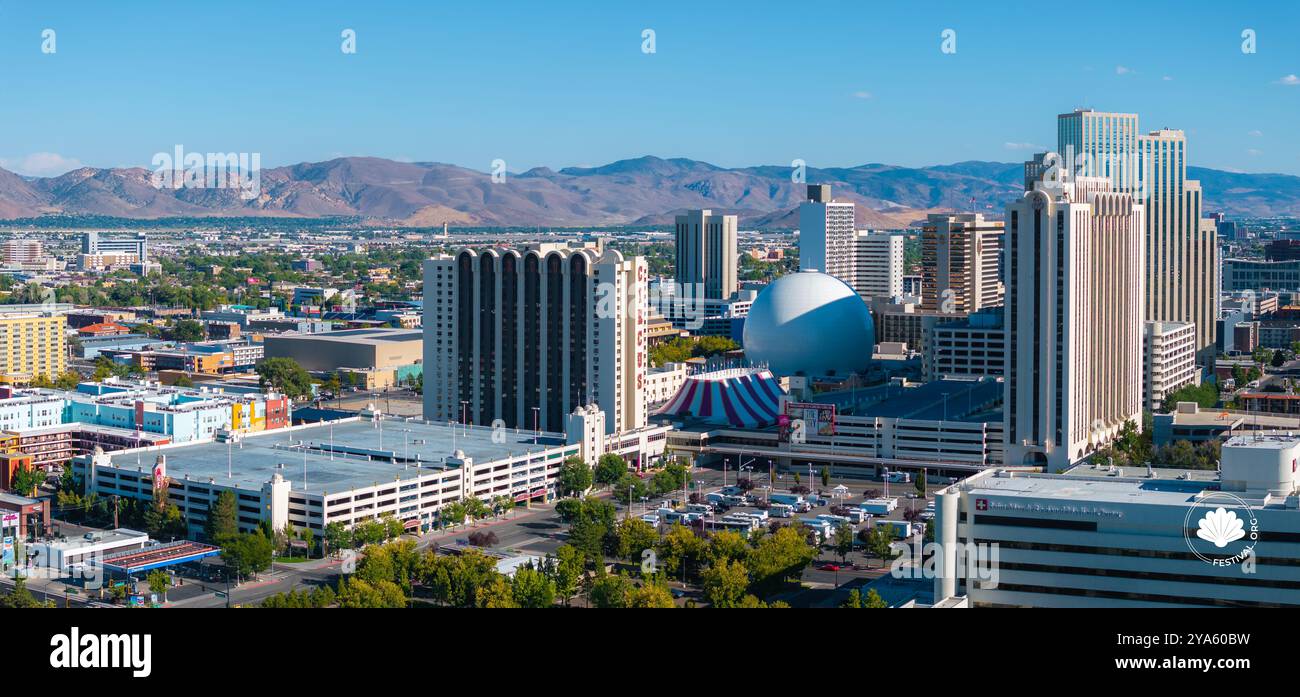 Aerial View of Reno Skyline with Silver Legacy Resort Casino Stock ...