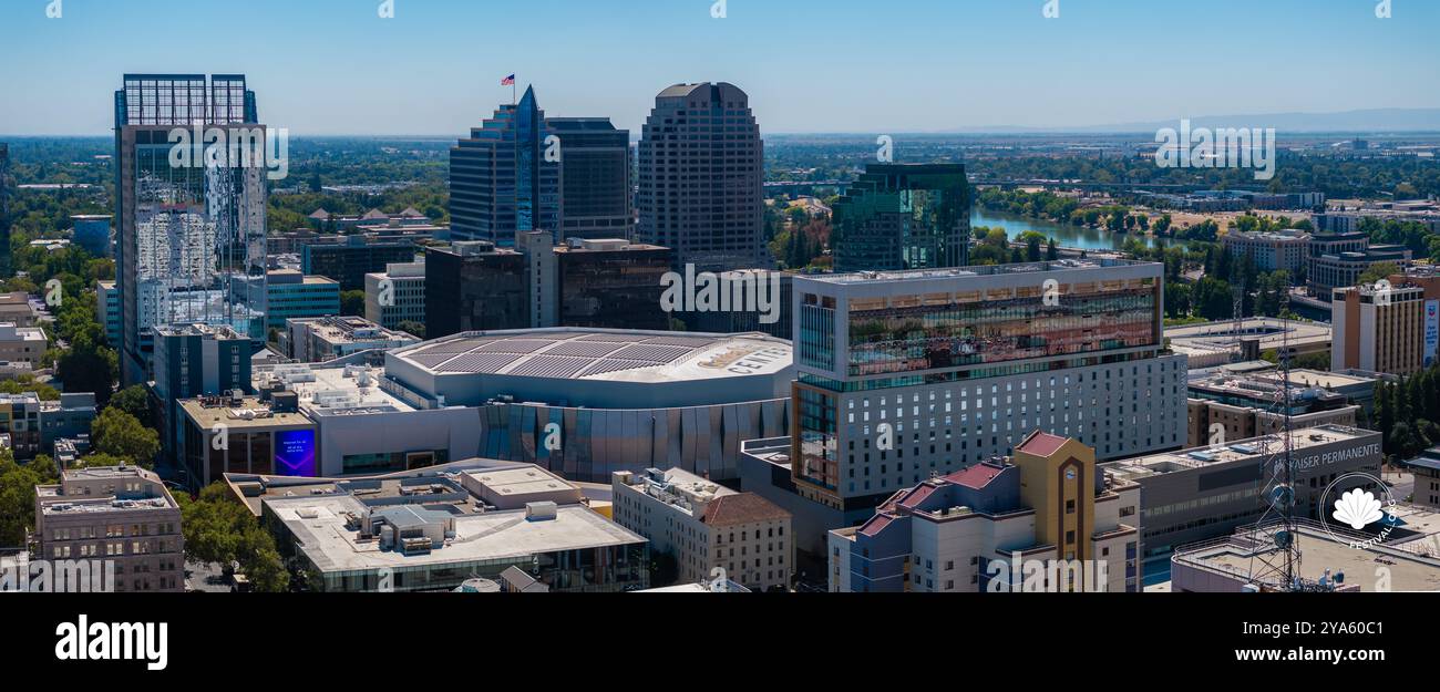 Aerial View of Downtown Sacramento with Golden 1 Center and River Stock ...