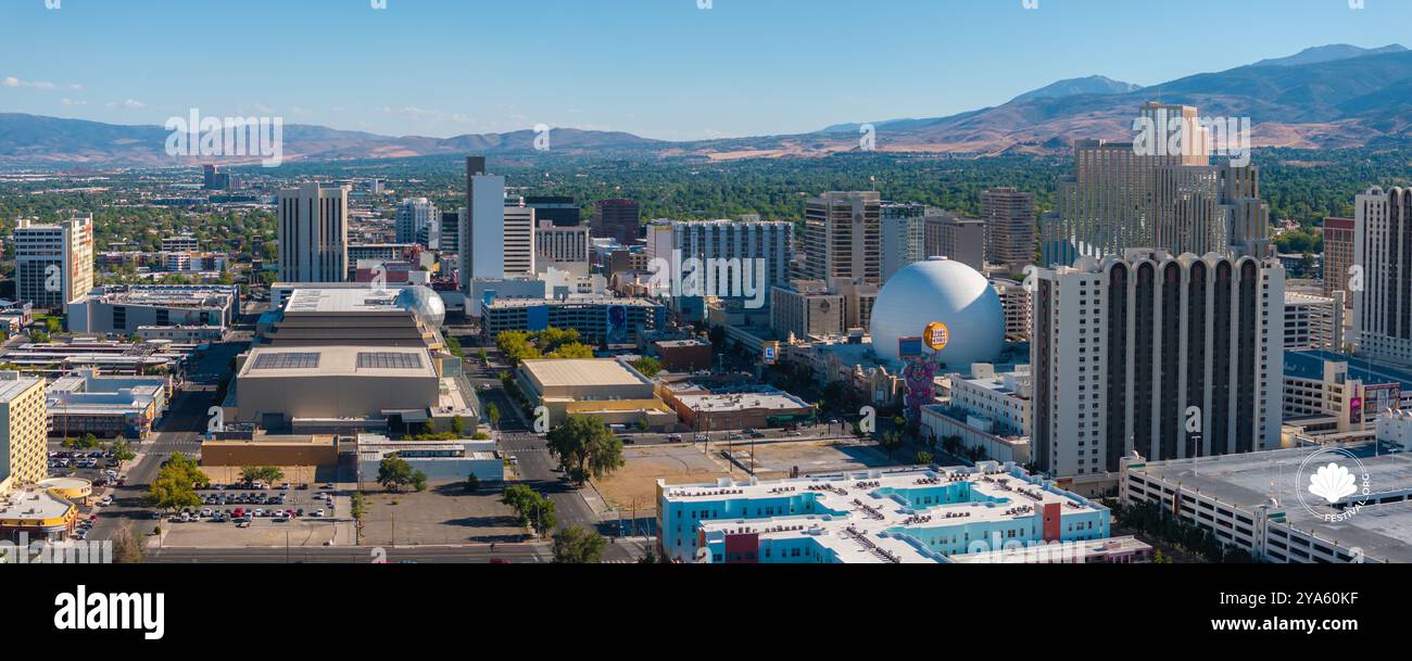 Aerial View of Downtown Reno Featuring National Bowling Stadium Stock ...