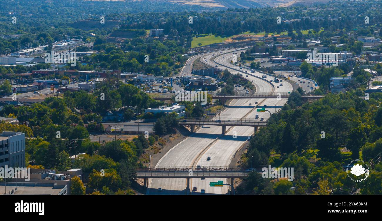 Aerial View of Reno's Urban Landscape with Highway and Hills Stock ...