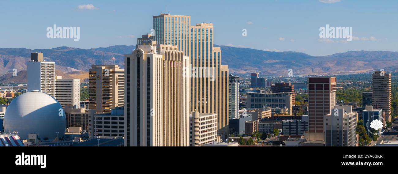 Aerial View of Reno Skyline with National Bowling Stadium Stock Photo ...