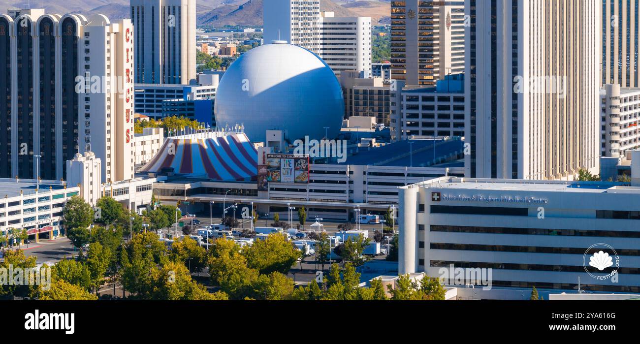 Aerial View of Downtown Reno with National Bowling Stadium Stock Photo ...