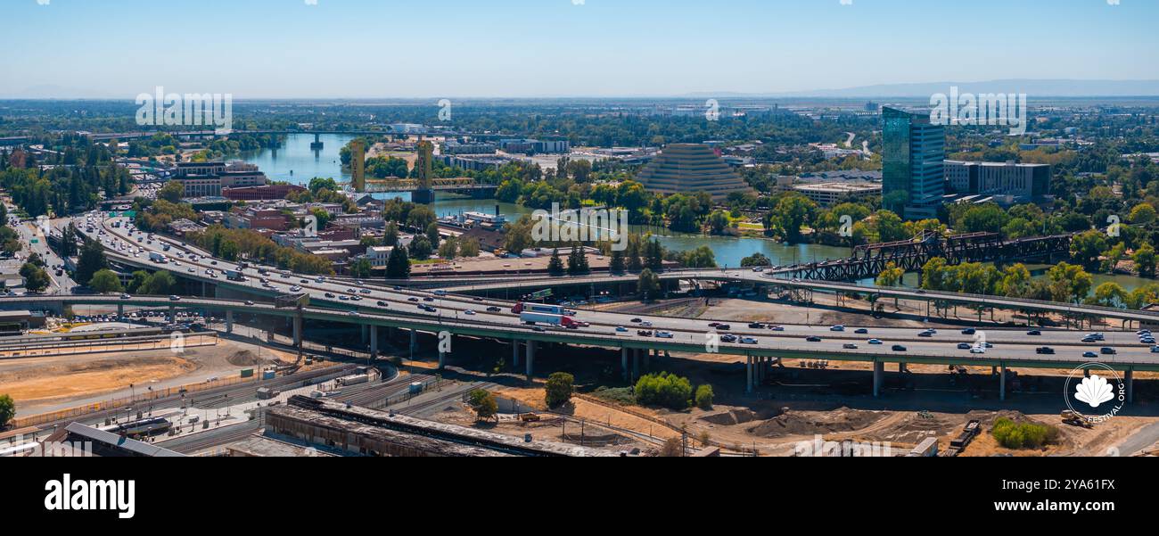 Aerial View of Sacramento with Tower Bridge and Ziggurat Building Stock ...