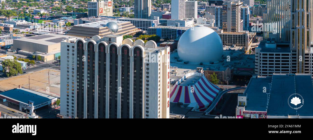 Aerial View of Downtown Reno Featuring Circus Circus Hotel Stock Photo ...