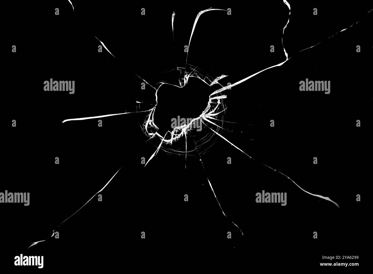 bullet hole on glass black background for overlay, transparent window ...