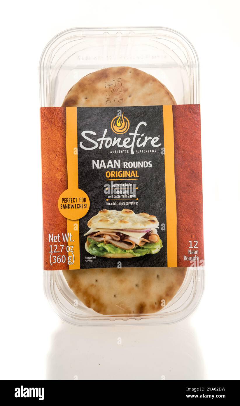 Winneconne, WI - 3 August 2024: A package of Stonefire naan rounds ...