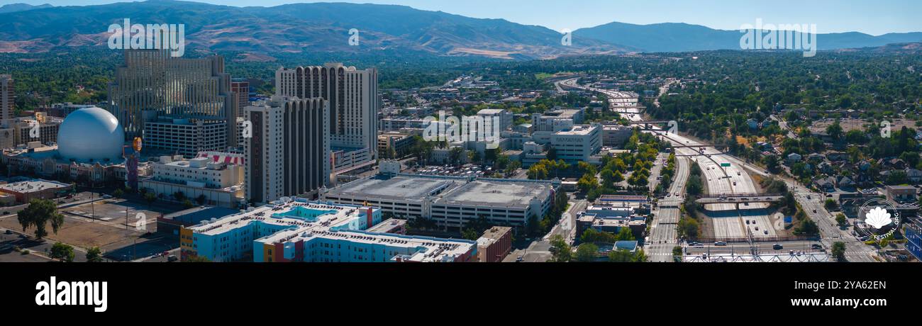 Aerial View of Reno, Nevada Featuring Silver Legacy Resort Casino Stock ...