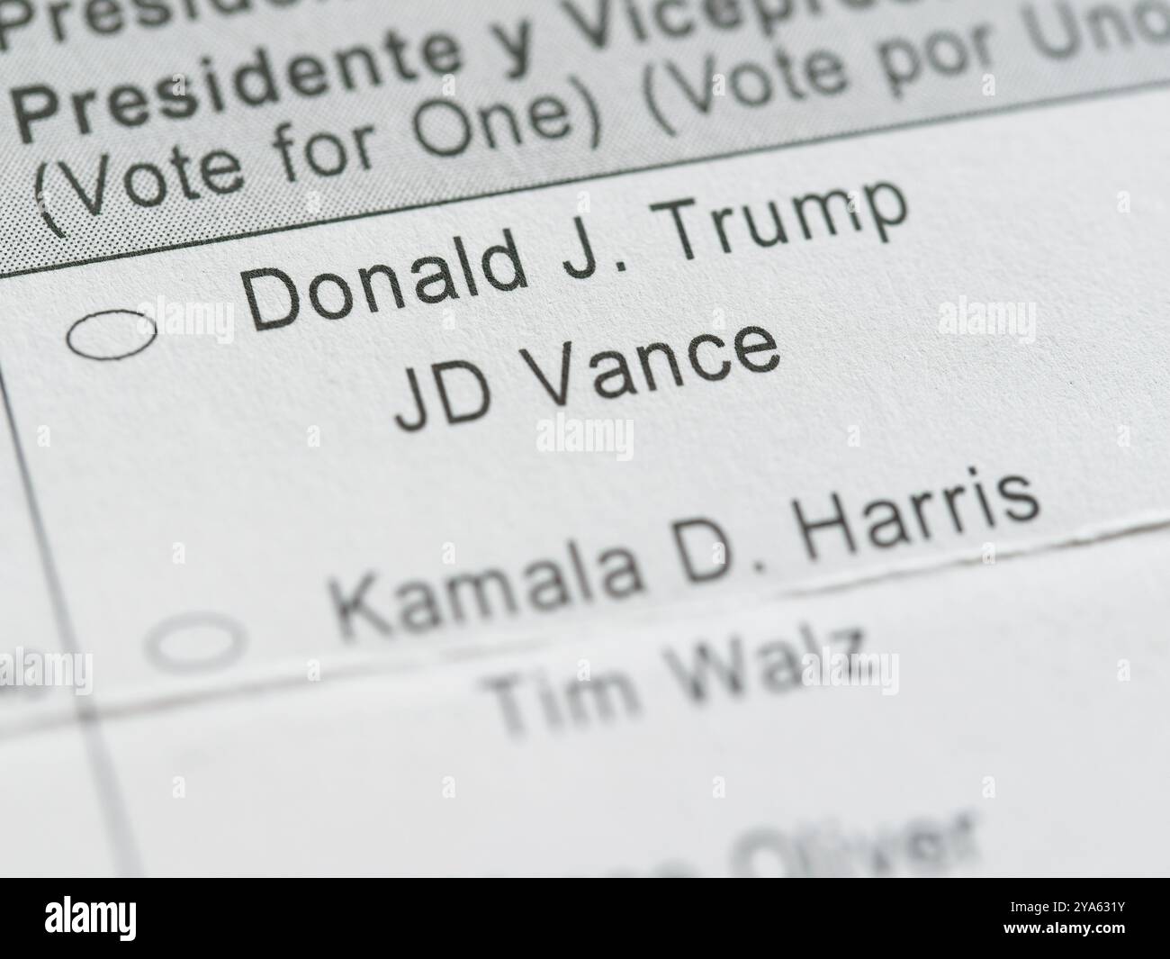 A contentious USA Presidential race with a ballot showing the options ...