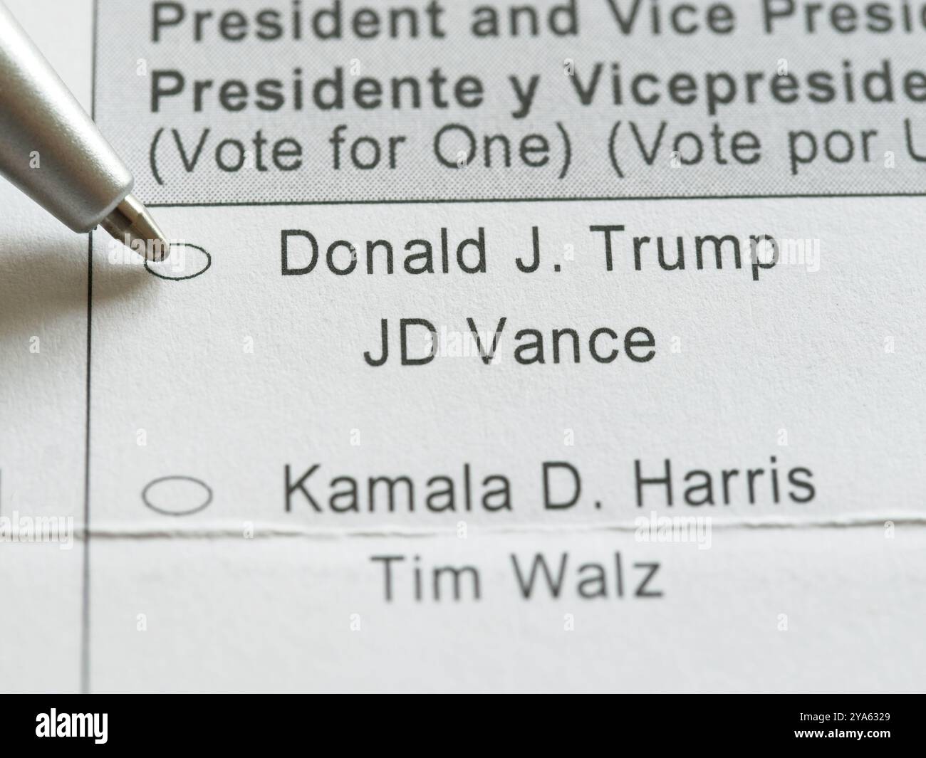 A contentious USA Presidential race with a ballot showing the options ...