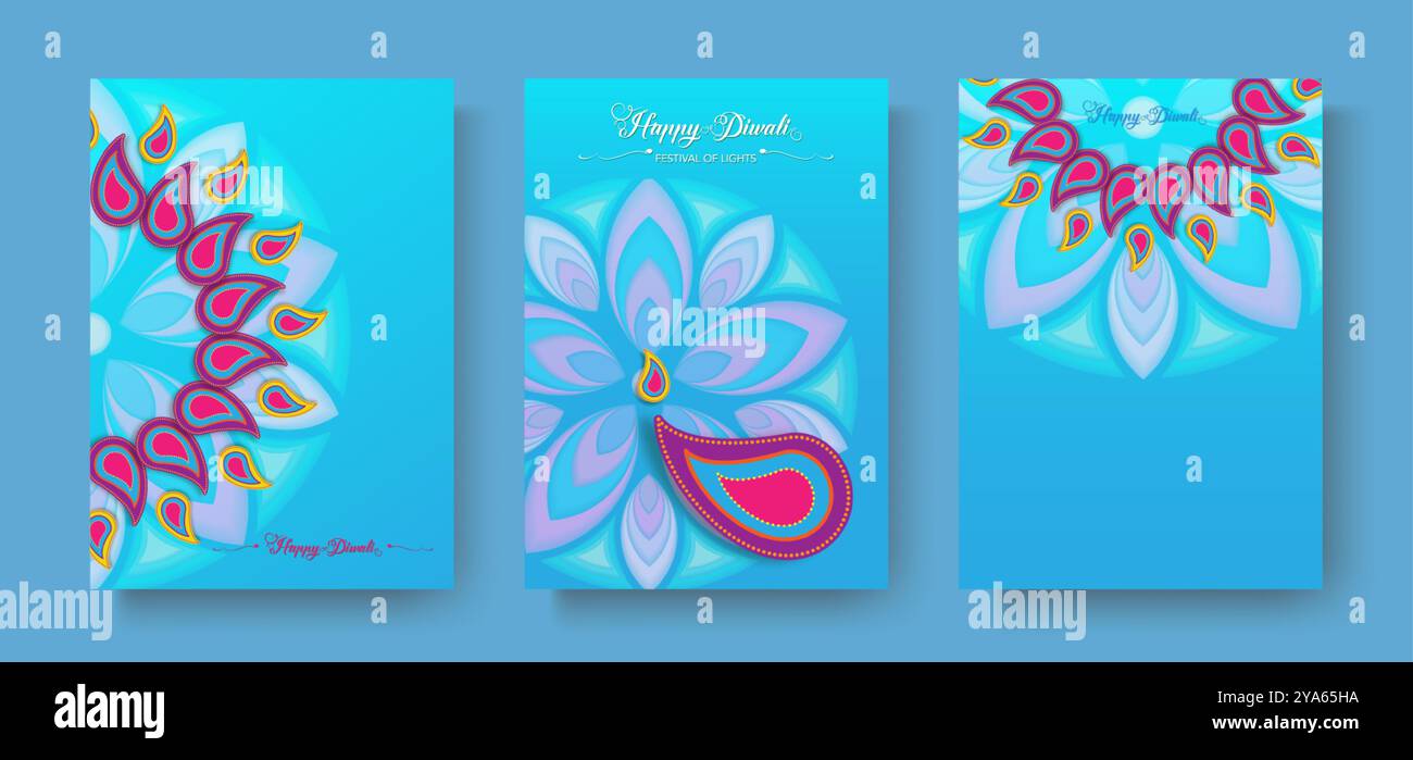 Happy Diwali Festival of Lights India Celebration set colorful template ...