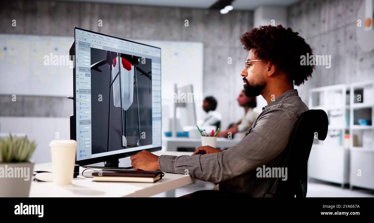 Engineer Doing 3D CAD Model Design On Computer At Office Stock Photo - Alamy