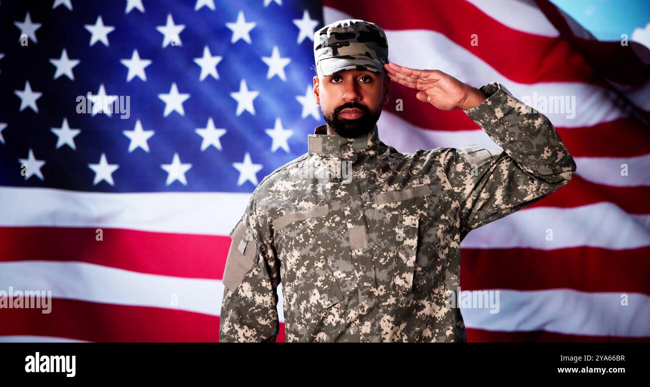 Military US Soldier Saluting Flag. Army Veteran Stock Photo - Alamy