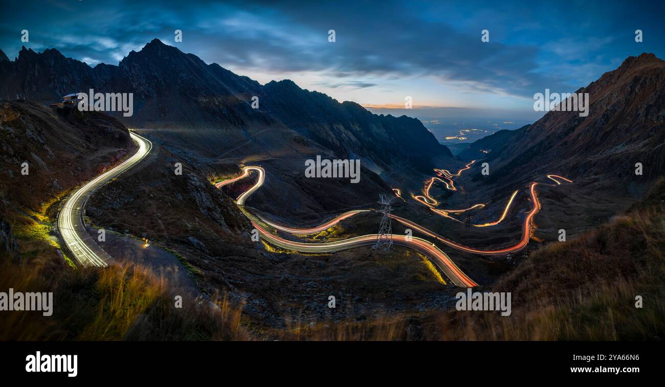 Transfagarasan mountain road with car light trails Stock Photo - Alamy