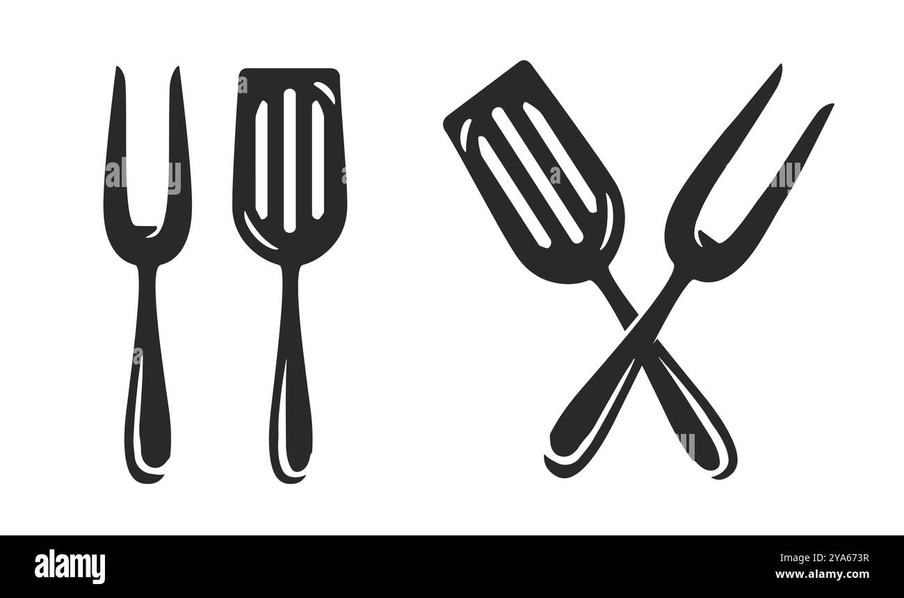 Bbq or grill tools icons, fork and spatula vector illustration Stock ...