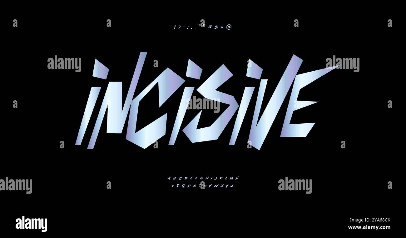 Acute rough alphabet, sharp geometric letters, incisive font for funny ...