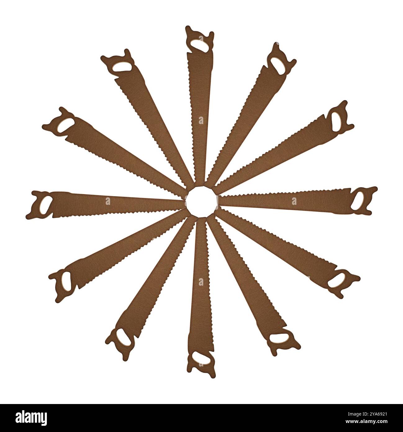 Saw with sharp teeth for cutting through material set up in a circular ...