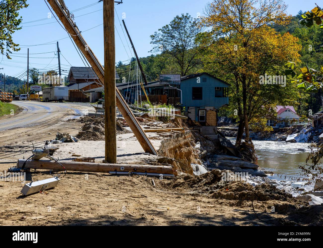 Chimney Rock, United States. 10th Oct, 2024. Destroyed buildings and ...