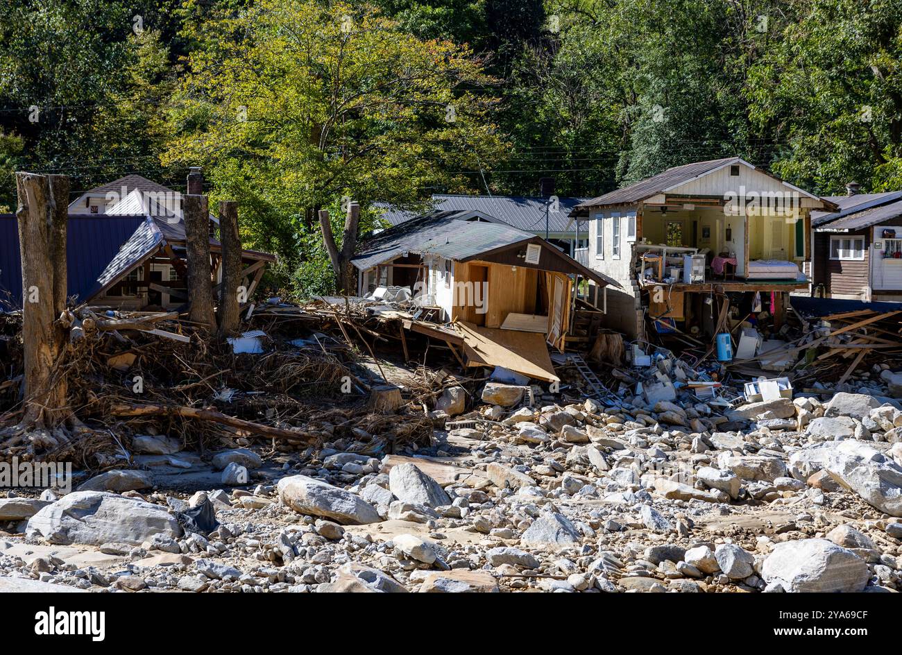 Chimney Rock, United States. 10th Oct, 2024. Destroyed buildings and ...