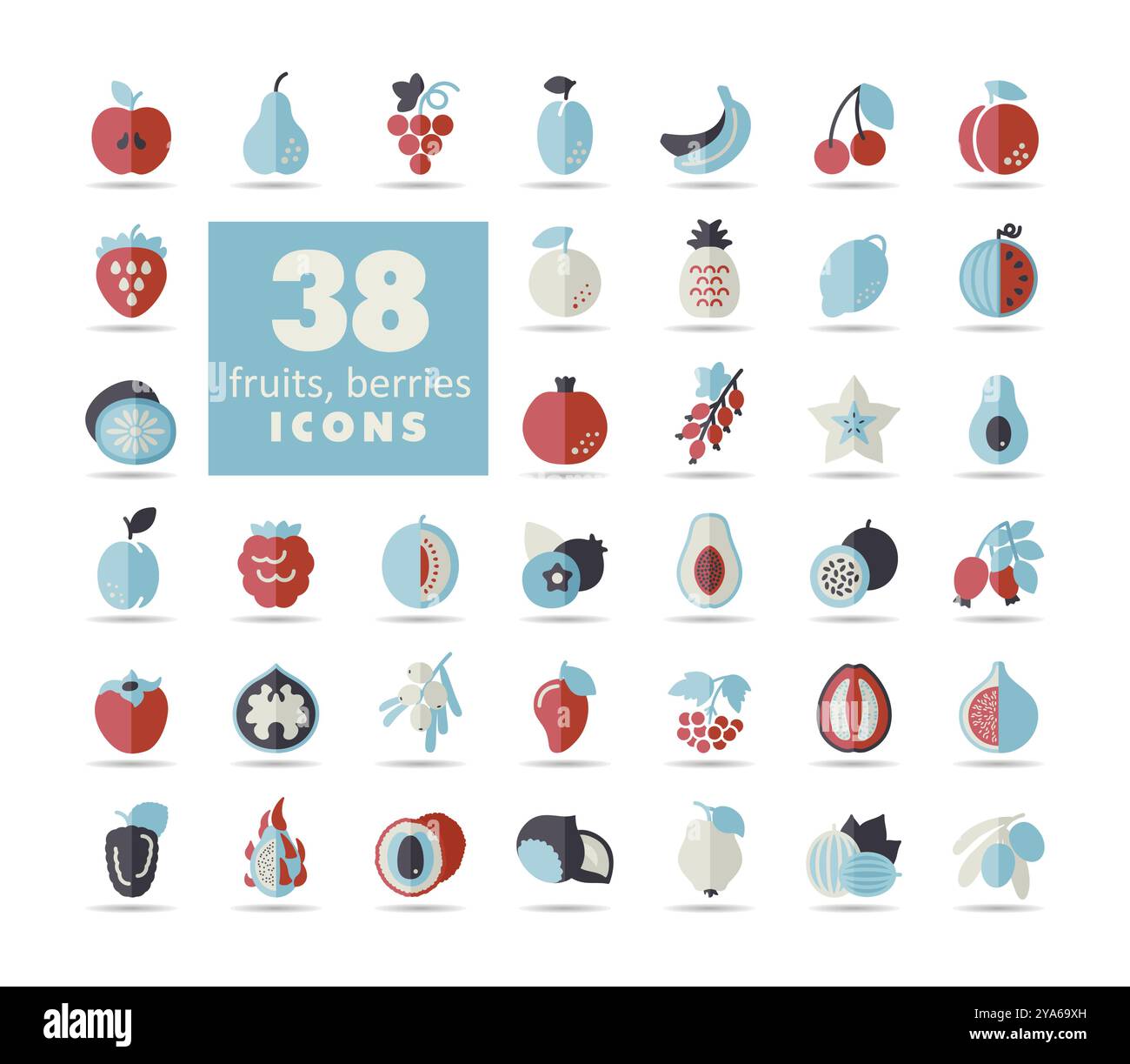 Set of Fruits and Berries vector icon. Graph symbol for food and drinks ...