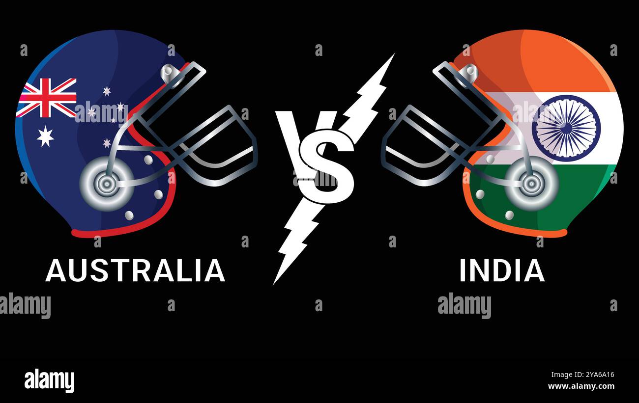 3d illustration of australia and india flags on cricket helmets for ...