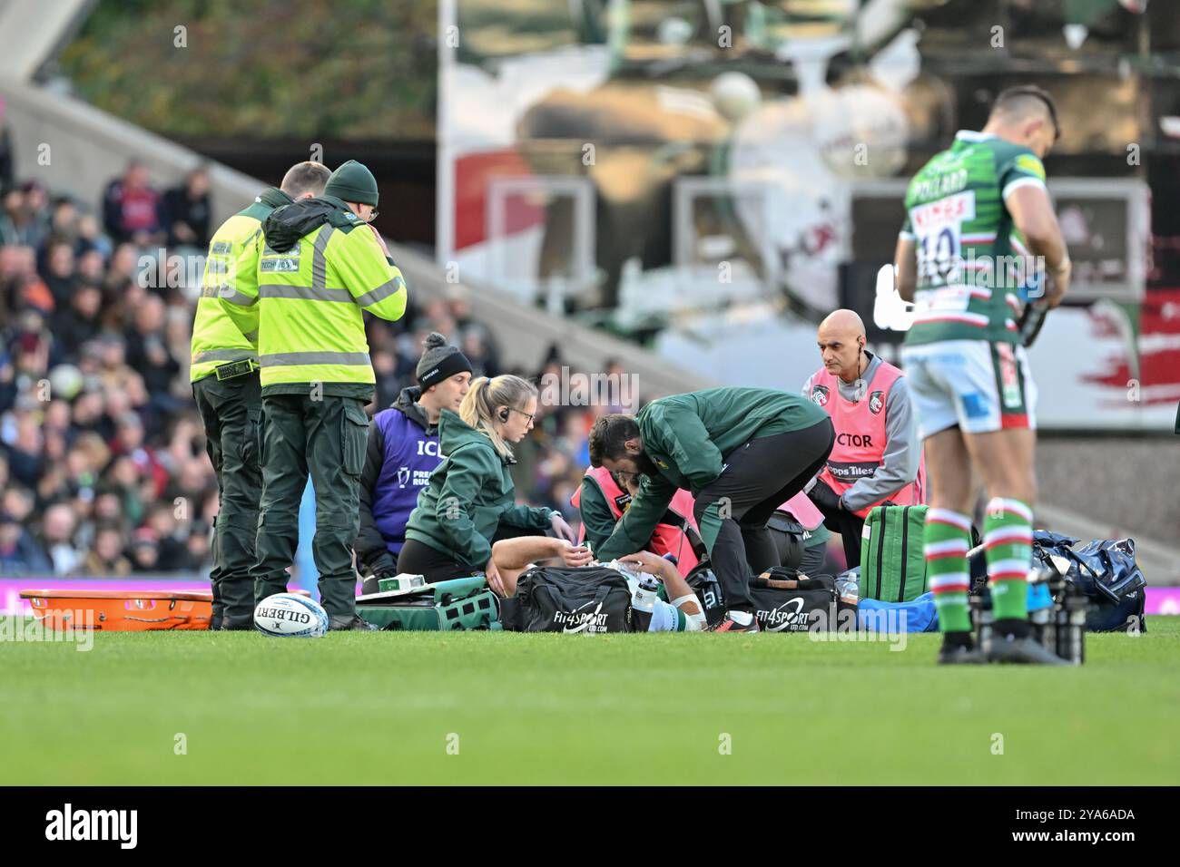 Sam Graham of Northampton Saints goes down with an injury during the ...
