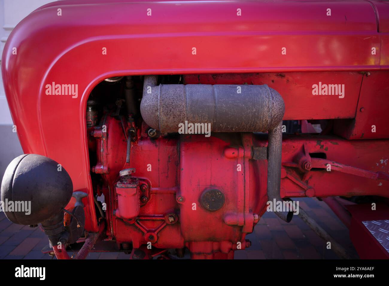 Detail of an engine of a retro tractor Stock Photo - Alamy
