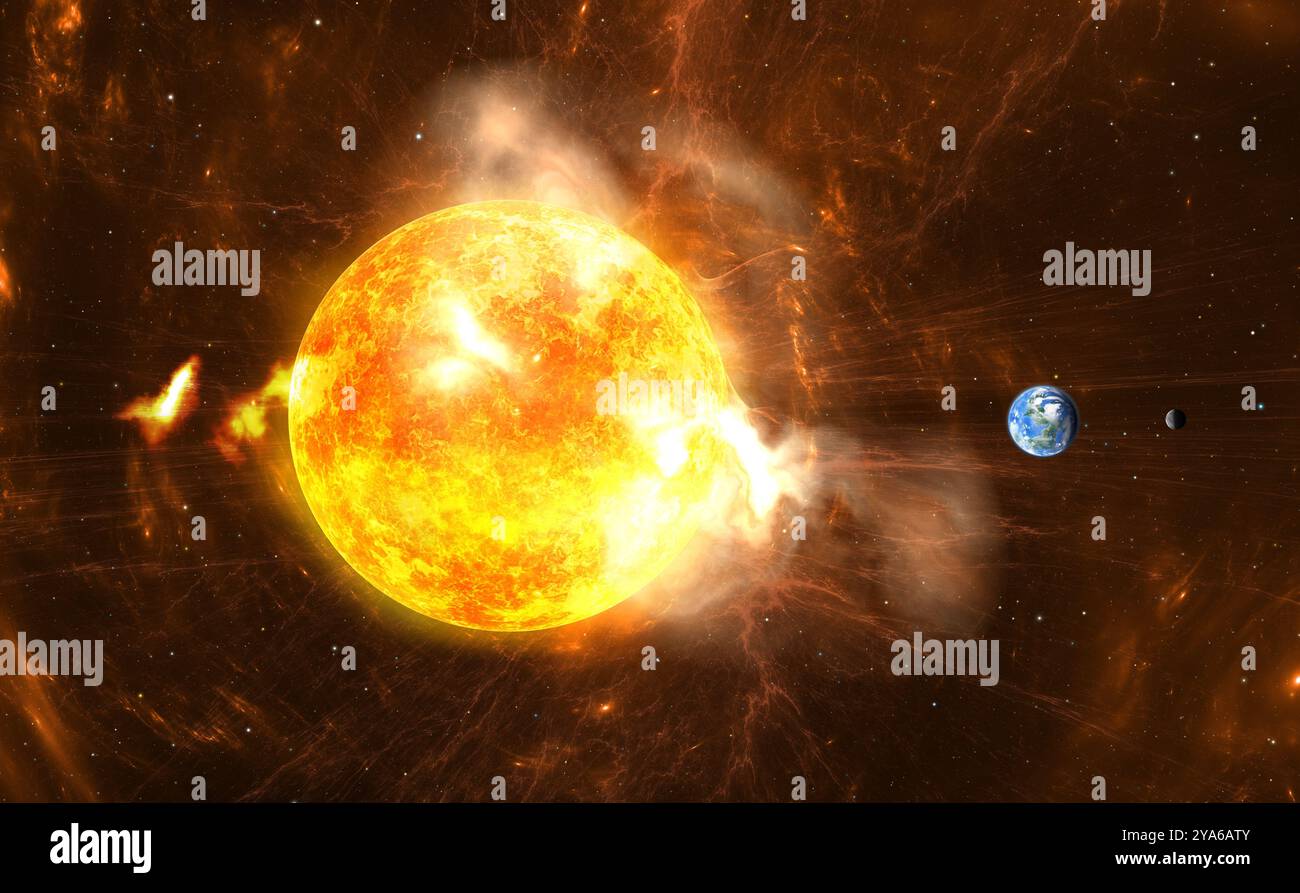 Giant Solar Flares. Sun producing super-storms and massive radiation ...