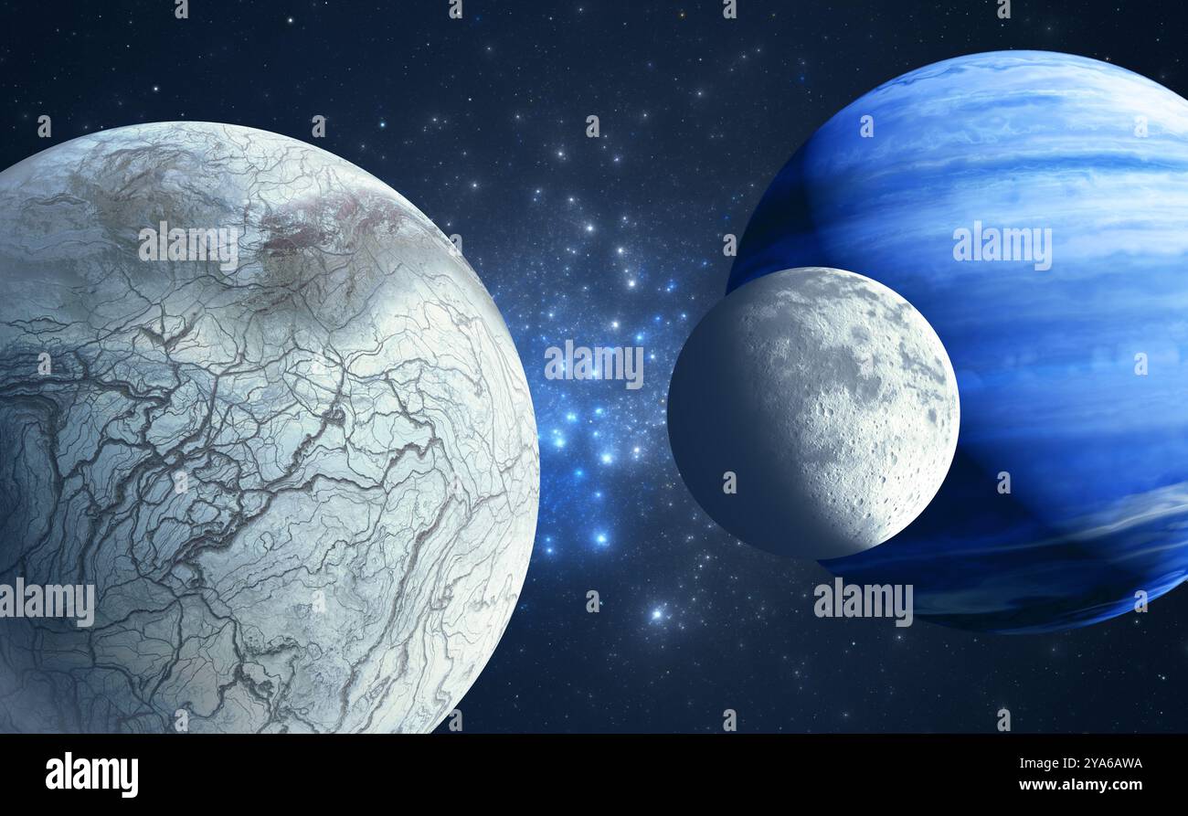 An Earthlike moon and icy moon orbiting a gas giant host planet Stock ...