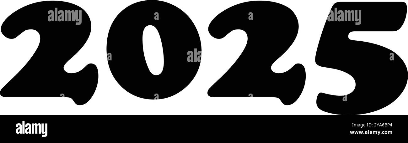 Year 2025 silhouette vector numbers. Black isolated numerals on white ...