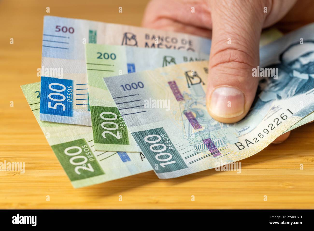 Mexico money. bundle of mexican pesos laid on table. Financial economic ...