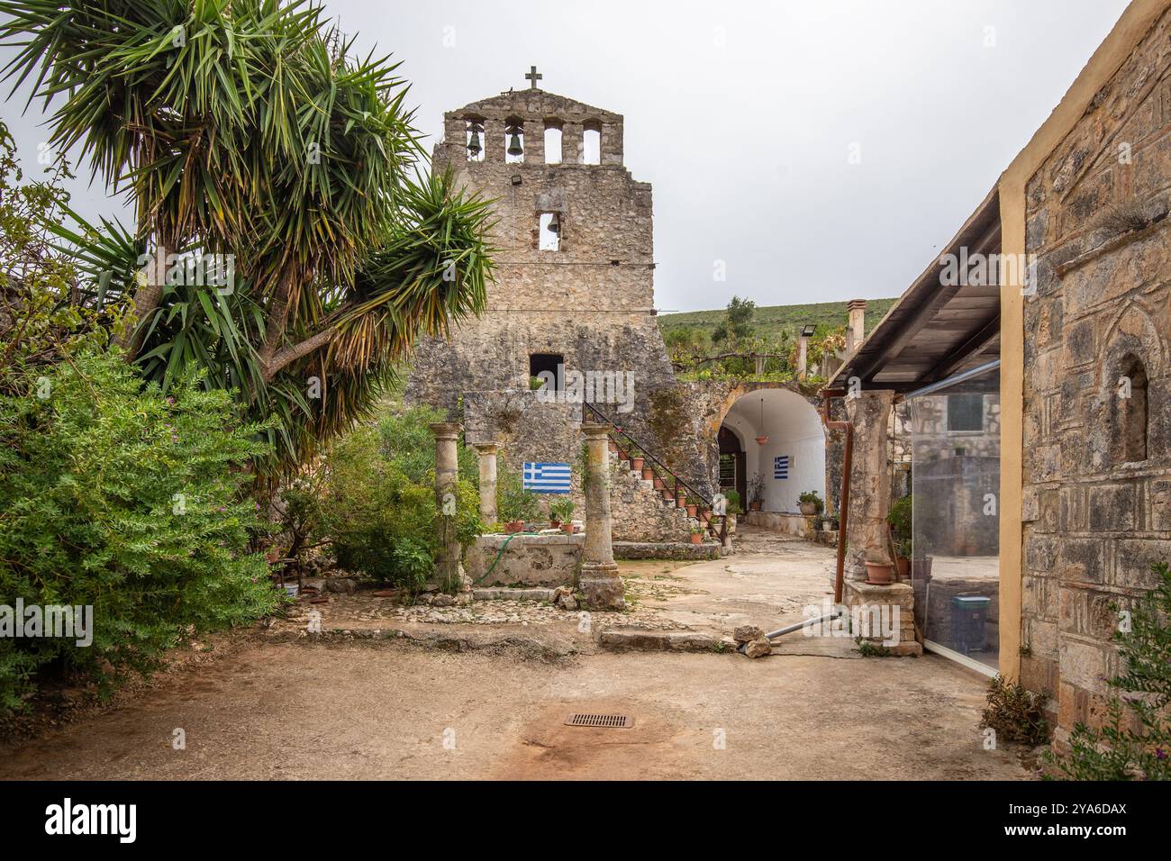 Great typical Greek monastery walls. Ruins in the Mediterranean ...