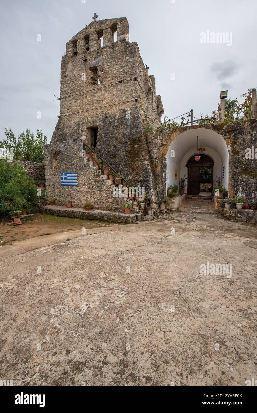 Great typical Greek monastery walls. Ruins in the Mediterranean ...