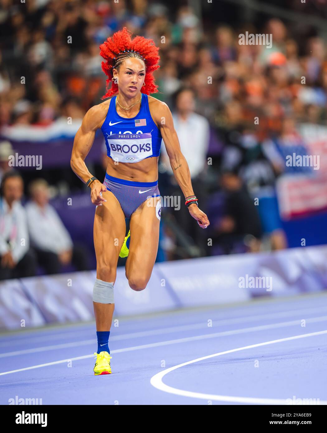 Taliyah Brooks participating in the 200 meters at the Paris 2024 ...