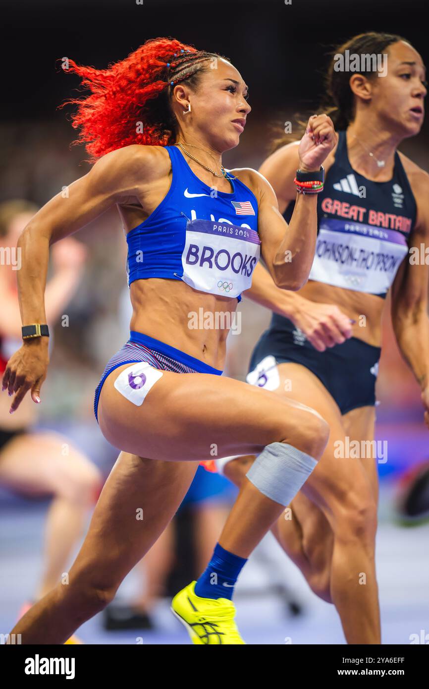 Taliyah Brooks participating in the 200 meters at the Paris 2024 ...