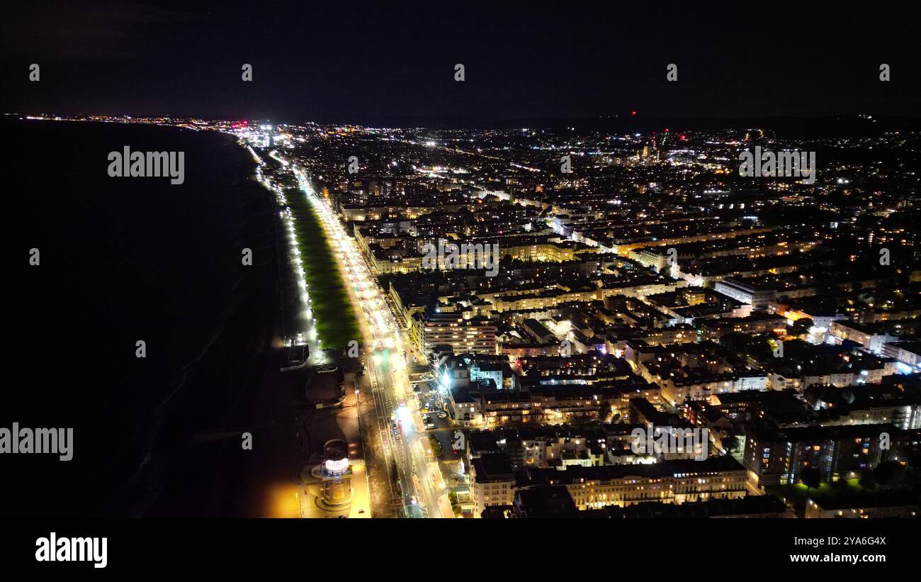 Aerial views of Brighton seafront, east sussex UK at night Stock Photo ...