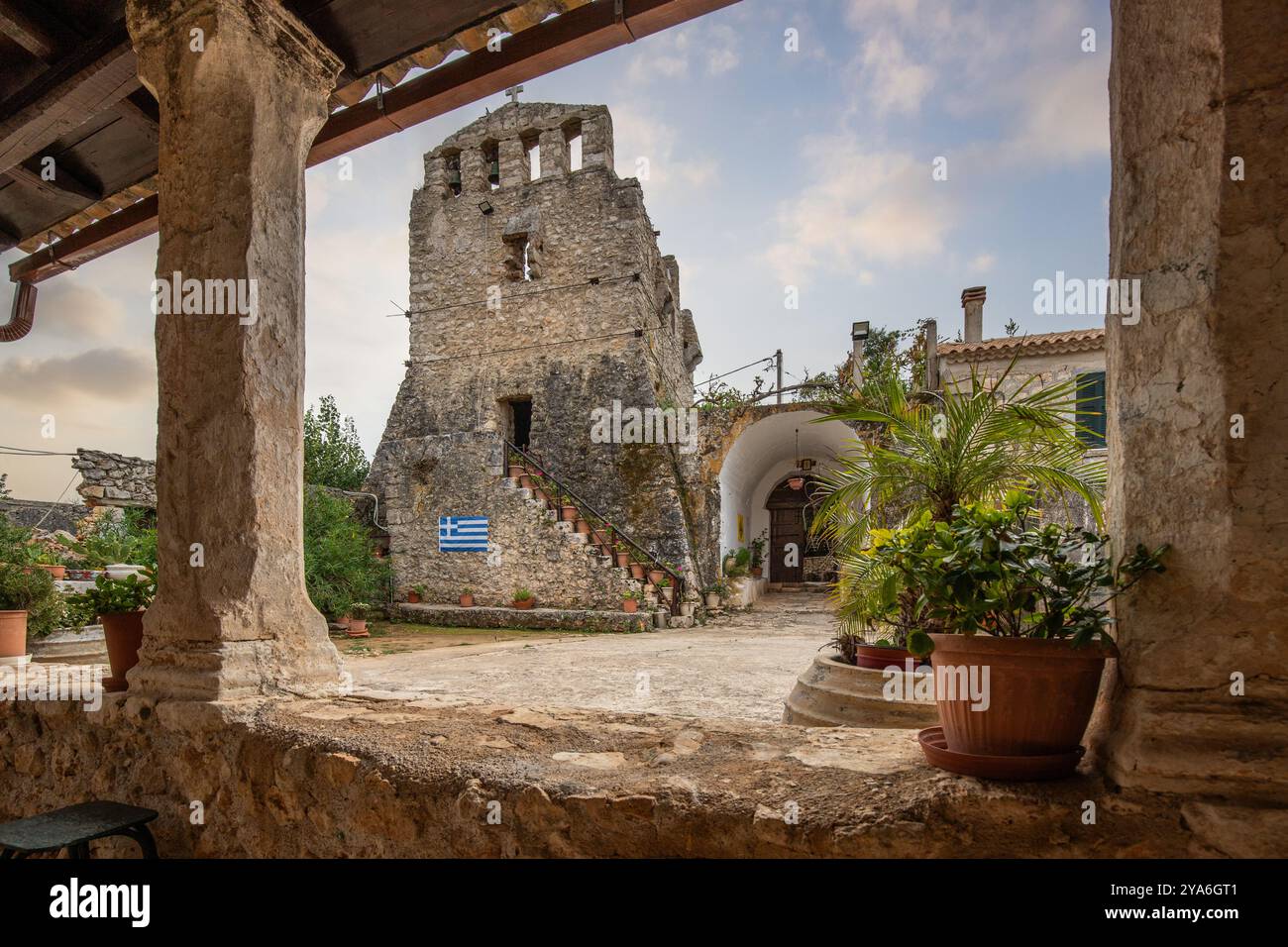 Great typical Greek monastery walls. Ruins in the Mediterranean ...