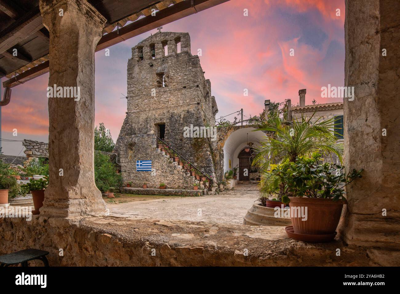 Great typical Greek monastery walls. Ruins in the Mediterranean ...