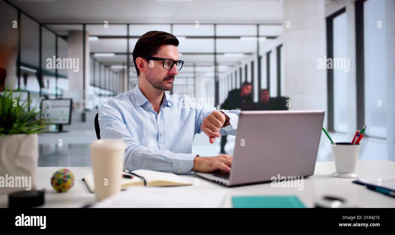 Day End In Office. Business Man Checking Watch Stock Photo - Alamy