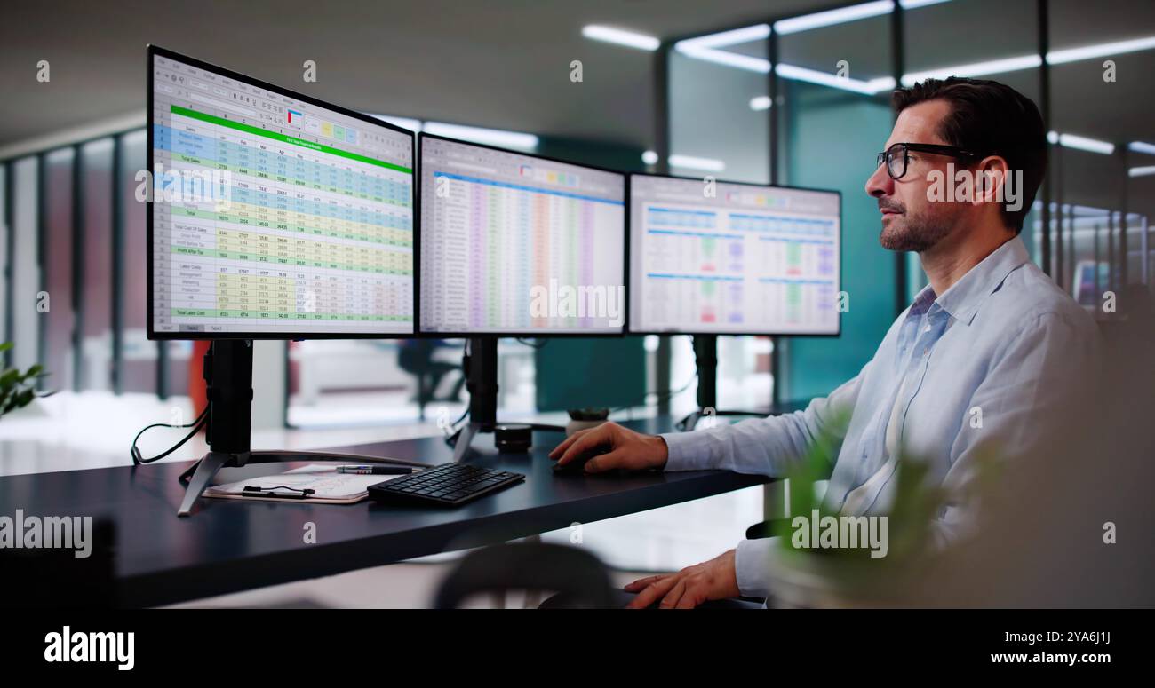 Business Data Audit Spreadsheet On Analyst Computer Stock Photo - Alamy