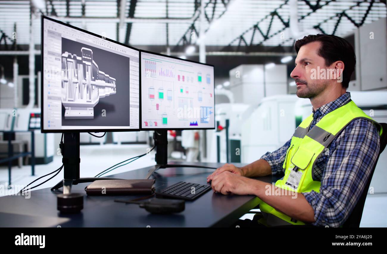 Engineer Doing 3D CAD Model Design On Computer At Factory Stock Photo - Alamy