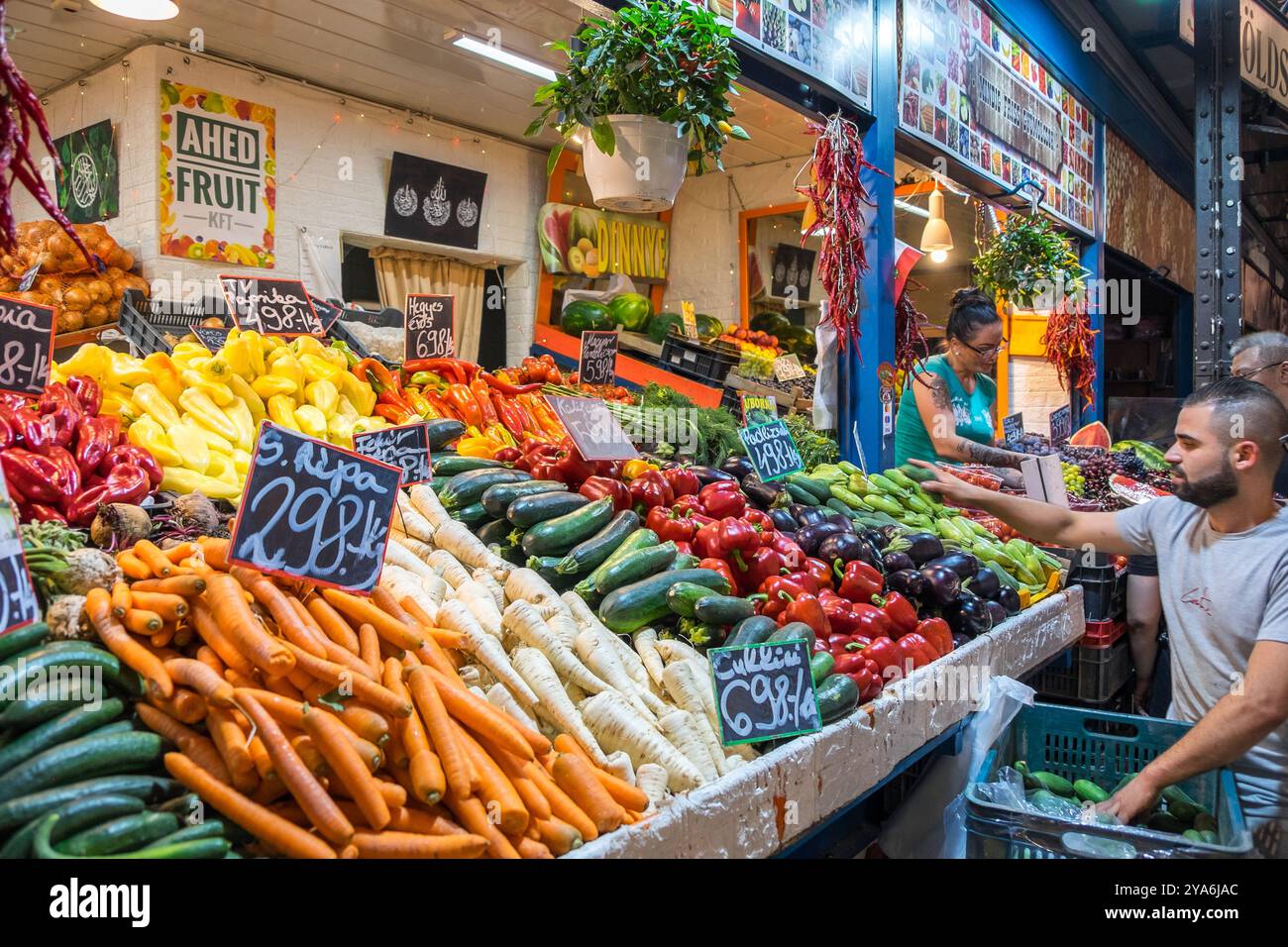 Vegetable stall at the Central Market in Budapest Stock Photo - Alamy