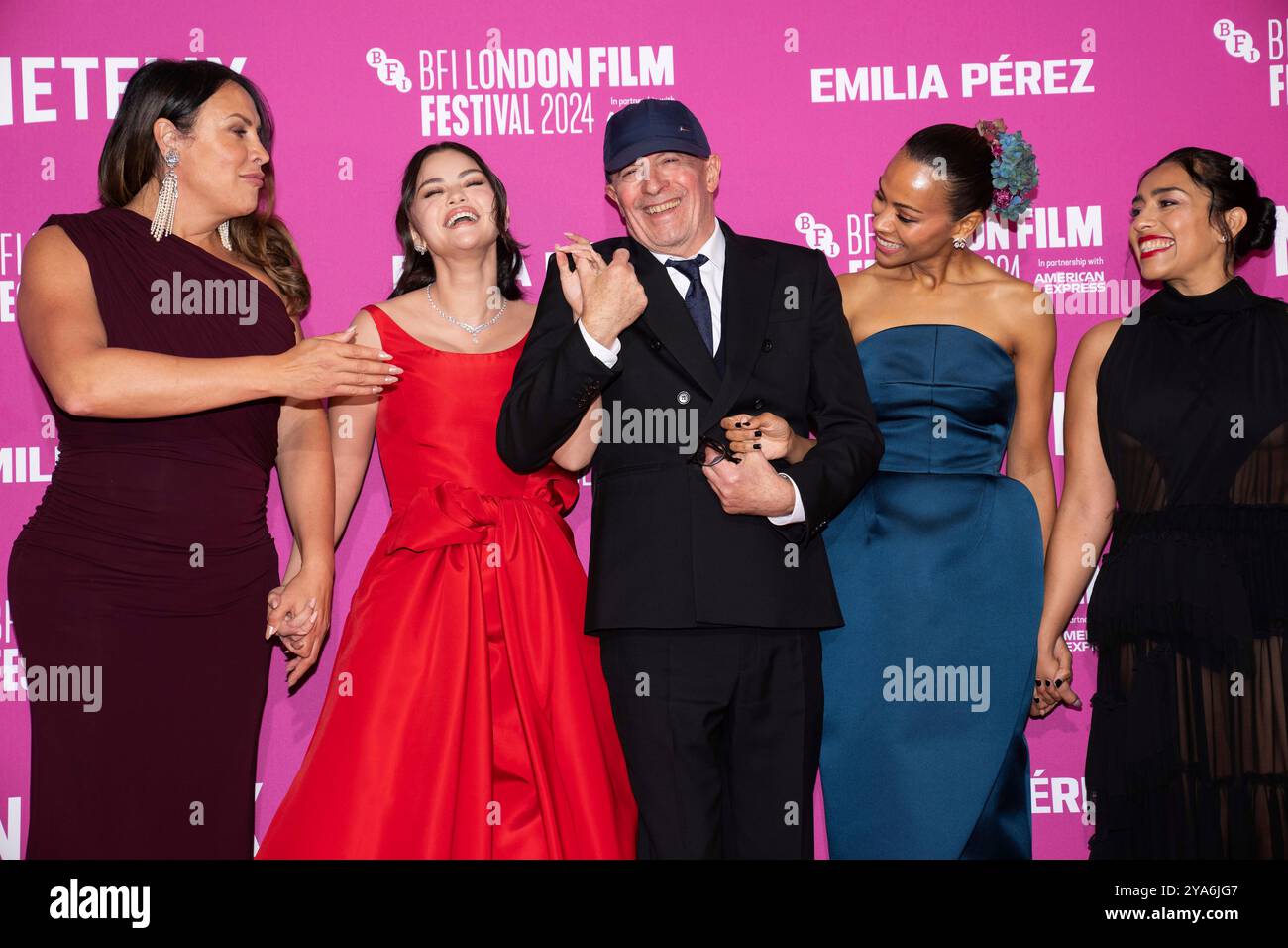 Karla Sofía Gascon, from left, Selena Gomez, director Jacques Audiard, Zoe Saldana and Adriana ...